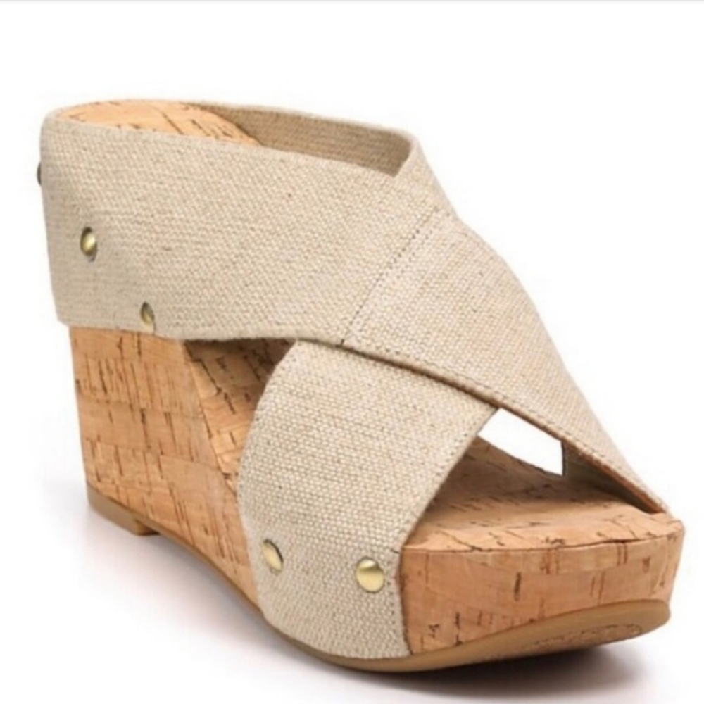 Lucky Brand Miller Cork Platform Wedge Sandals Sz 6 - Gem